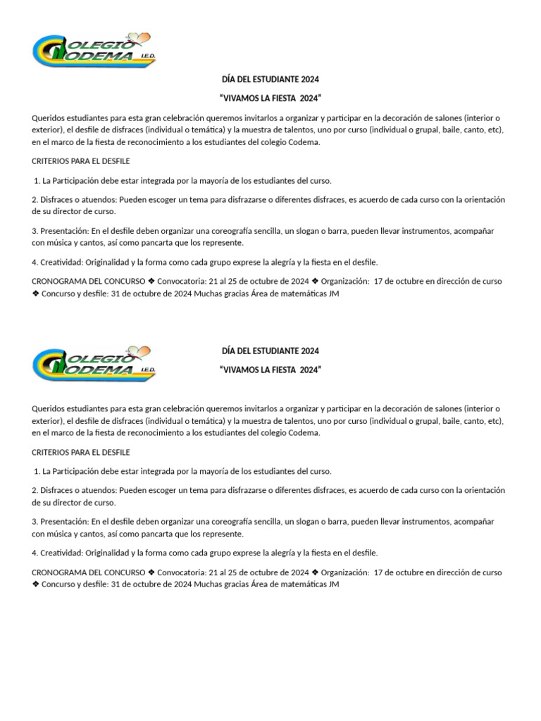 Circular Día Del Estudiante 2024 1 | PDF | Las artes escénicas