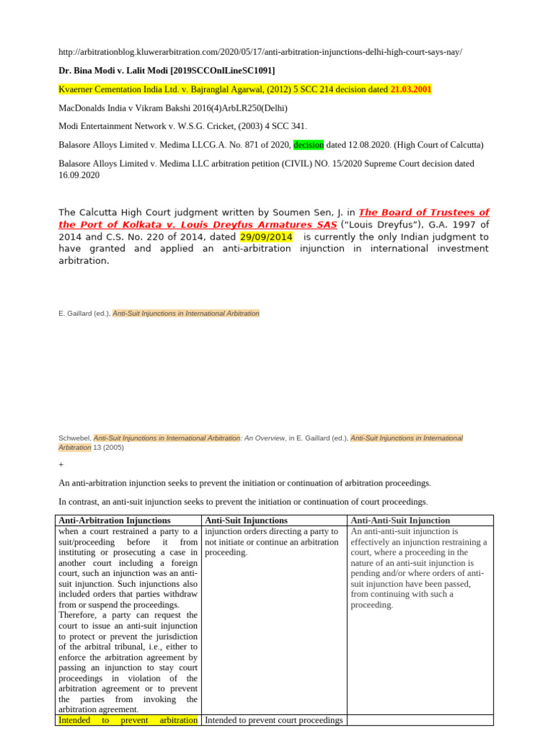 Anti-Arbitration Injunctions Explained | PDF | Arbitration | Jurisdiction