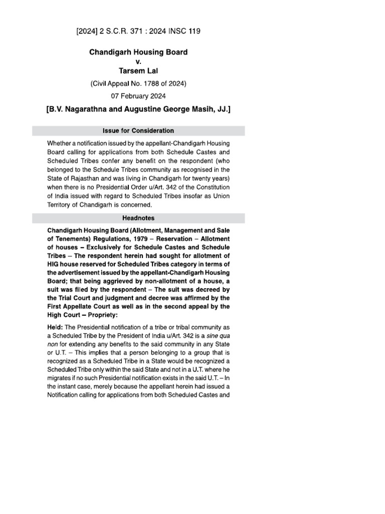 Chandigarh Housing Board v. Tarsem Lal | PDF