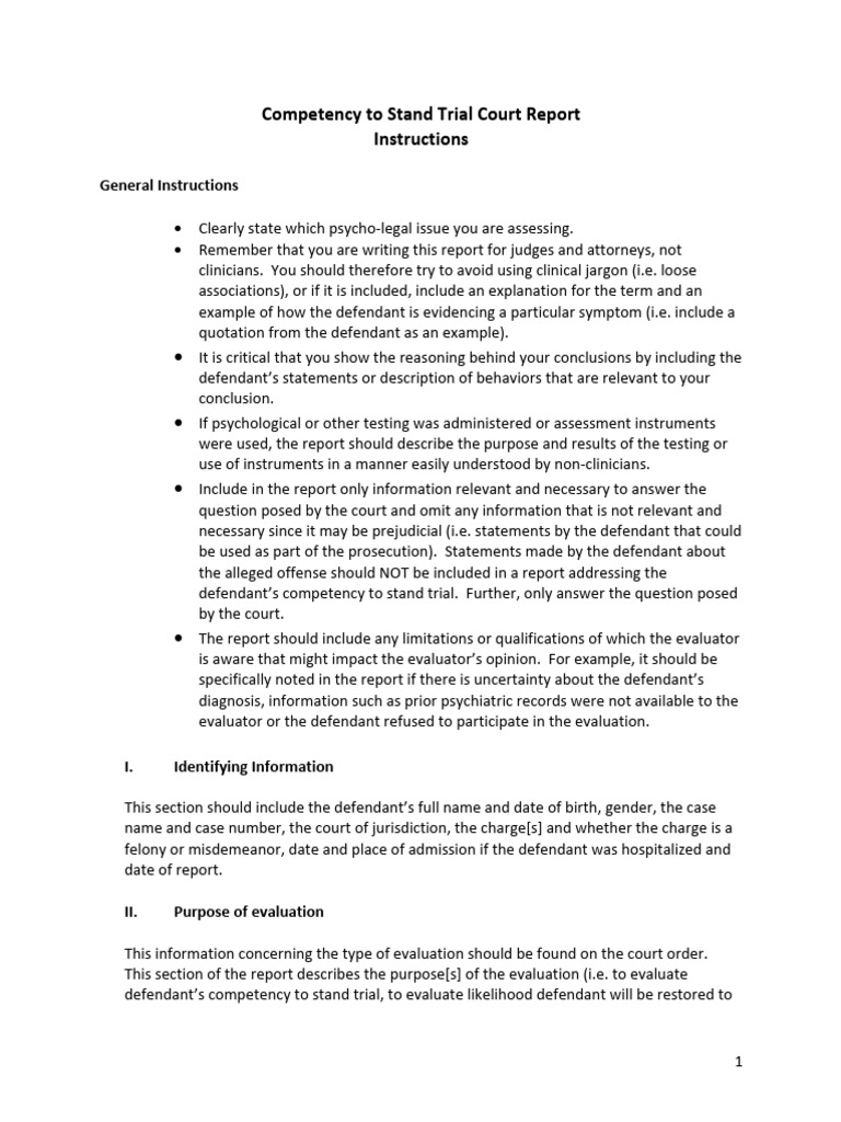 Competency To Stand Trial Example | PDF | Competence (Law) | Witness