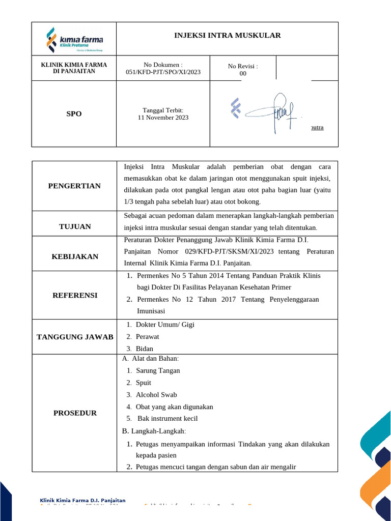 Sop Injeksi Intra Muskular | PDF