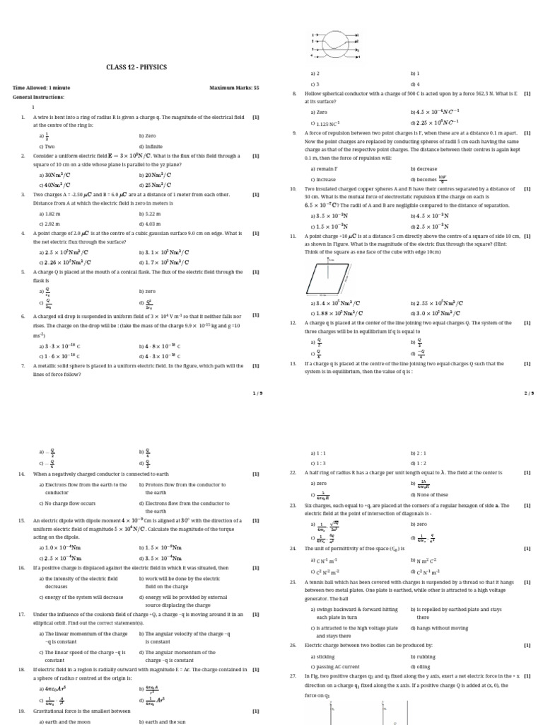 Class Xii Physics Mcq Chapter 1 Electric Charges And Fields Pdf