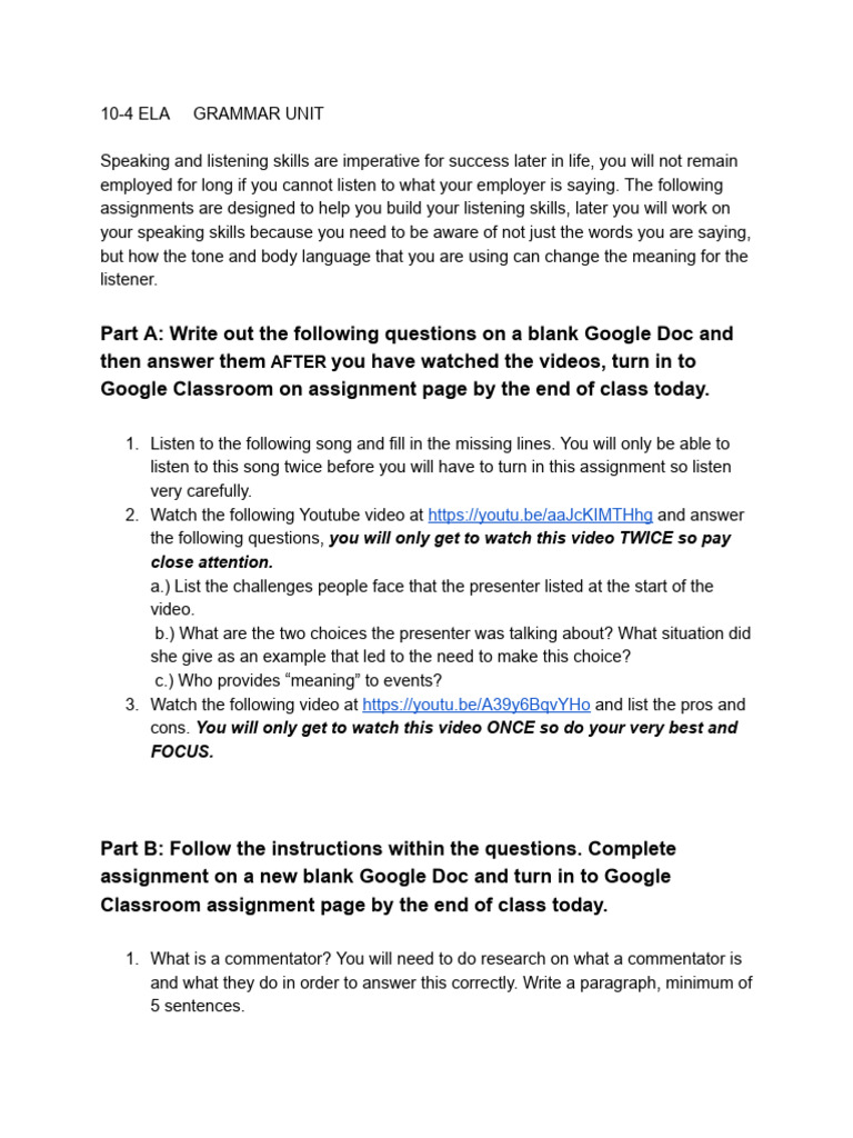 10-4 Ela Grammar Unit | PDF | Learning | Cognition