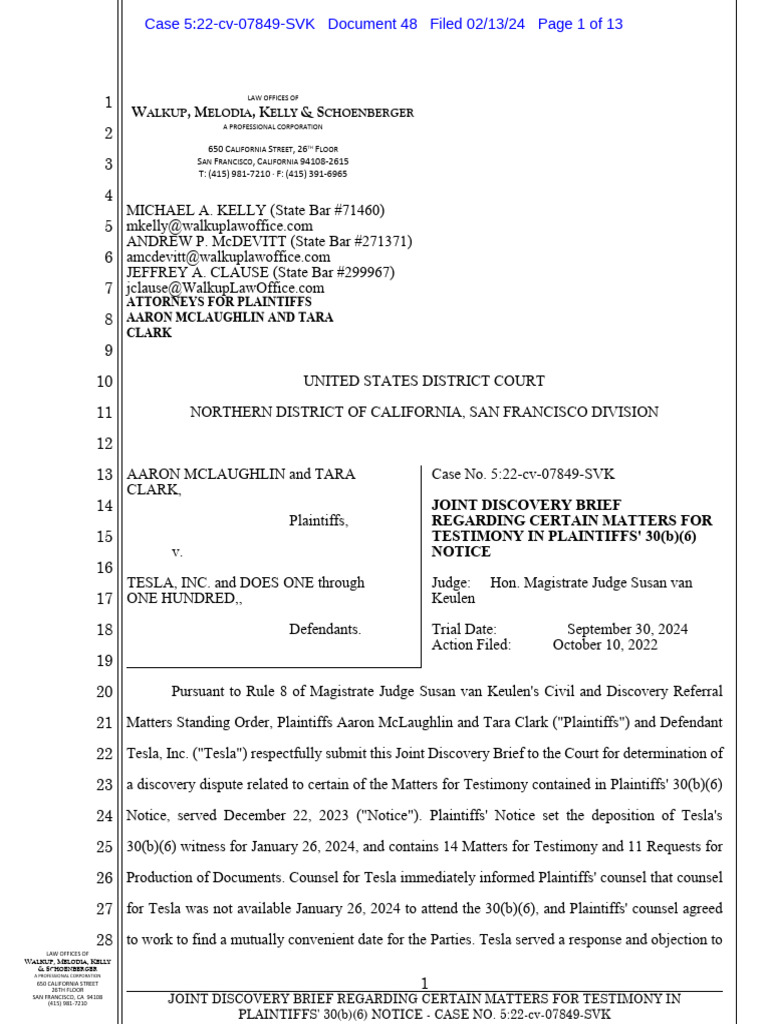 Doc.048 Joint Discovery Letter Brief Re Certain Matters For Testimony ...