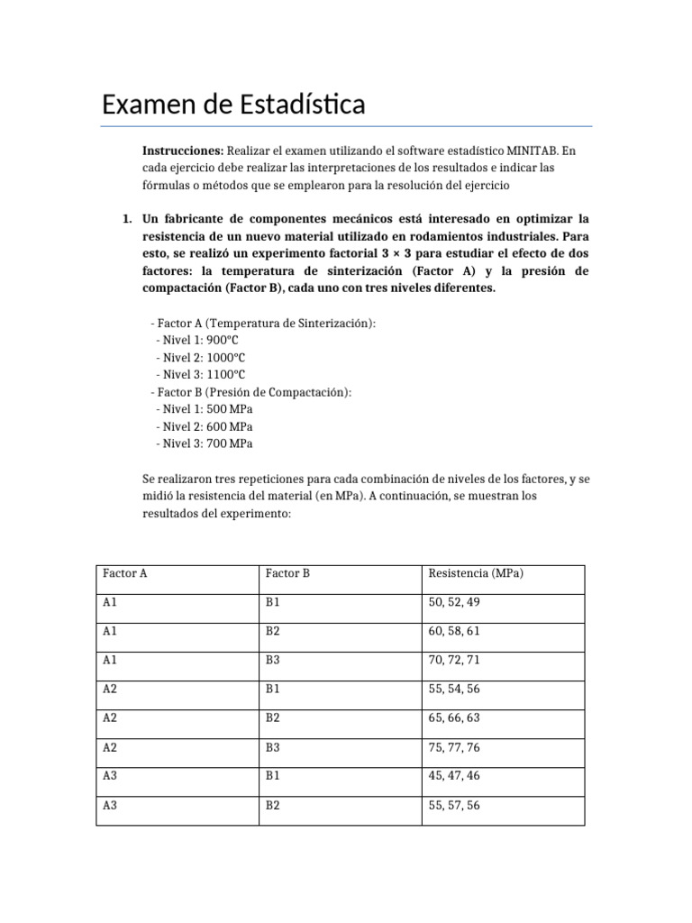Examen Estadistica | PDF | Análisis de variación