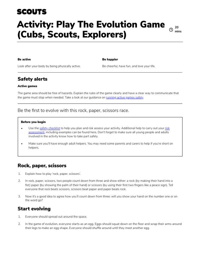 Activity Play The Evolution Game | PDF