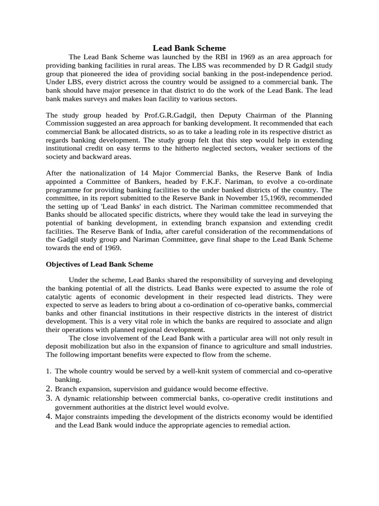 Overview of Lead Bank Scheme in India | PDF | Banks | Agriculture