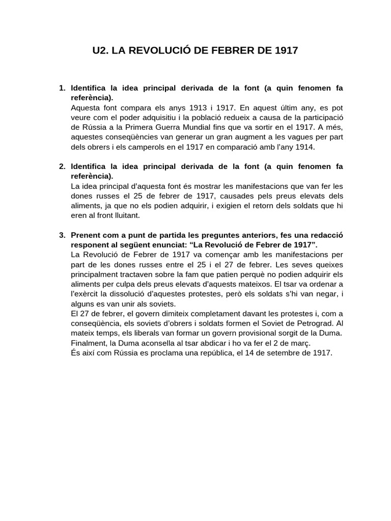 U2. LA REVOLUCIÓ DE FEBRER DE 1917 | PDF