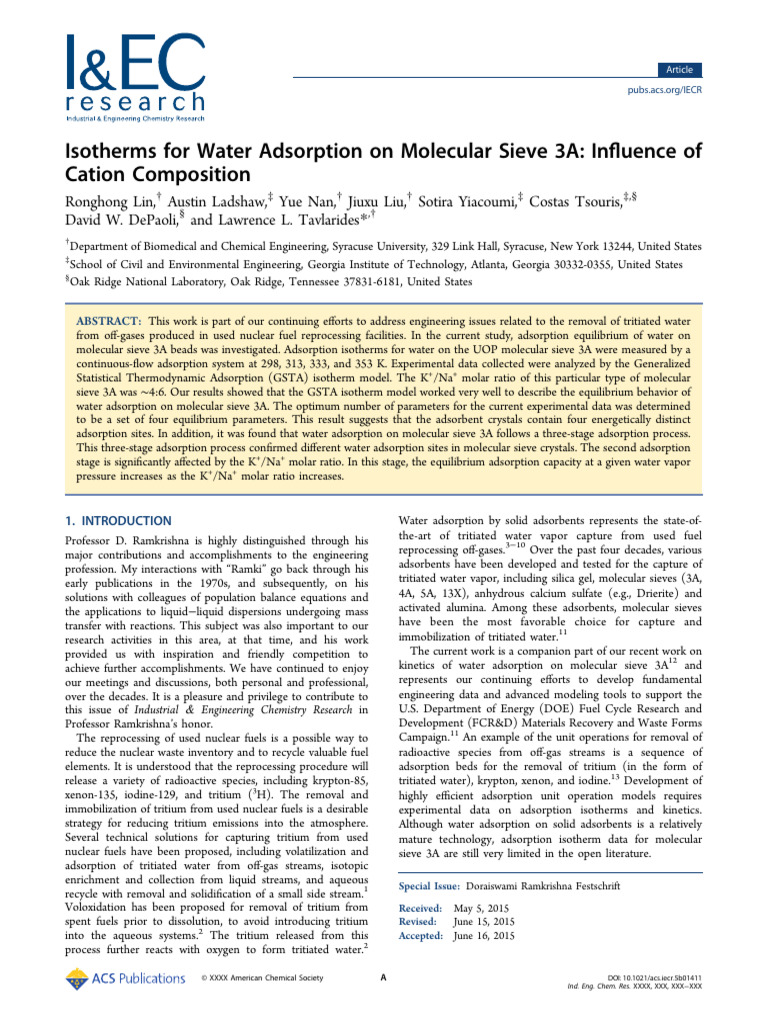 Isotherms For Water Adsorption On Molecular Sieve 3A | PDF | Adsorption ...