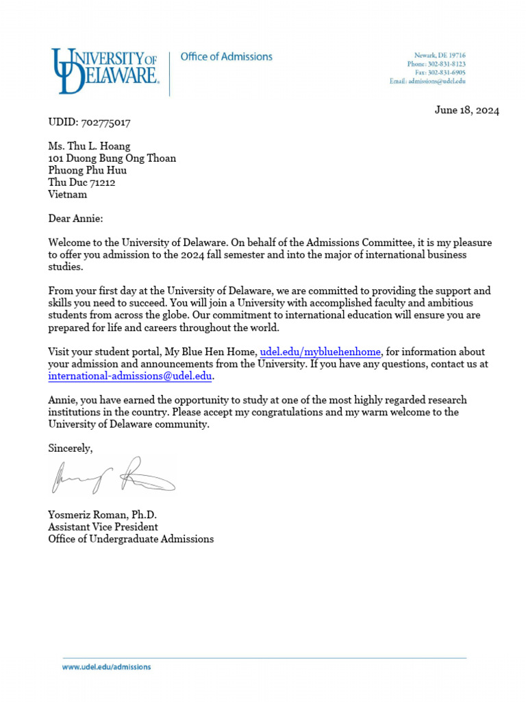 Admission Letter | PDF