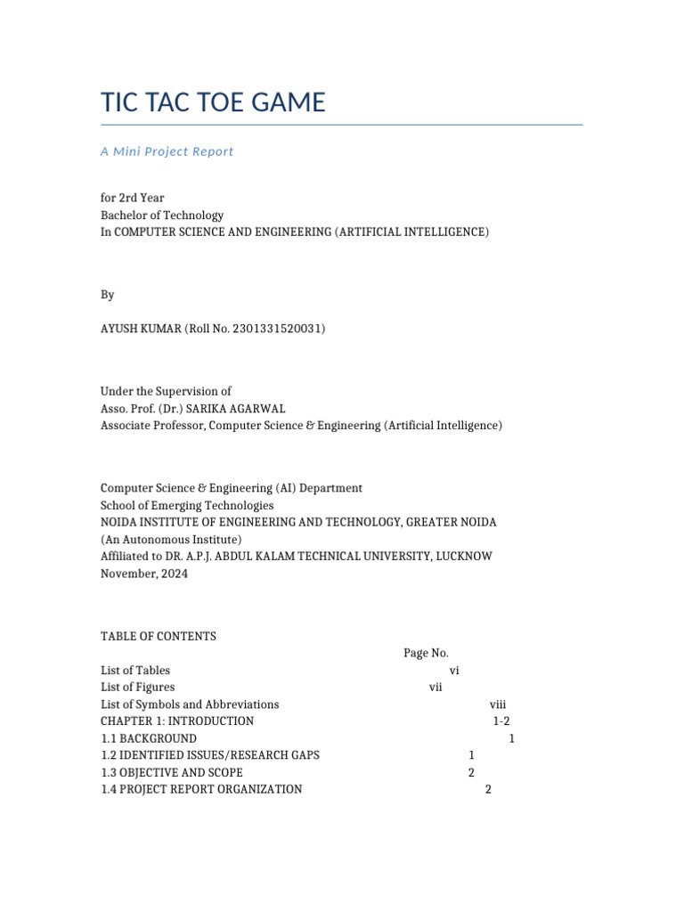 Tic Tac Toe Project Report Professional | PDF | Object Oriented Programming | Java (Programming ...