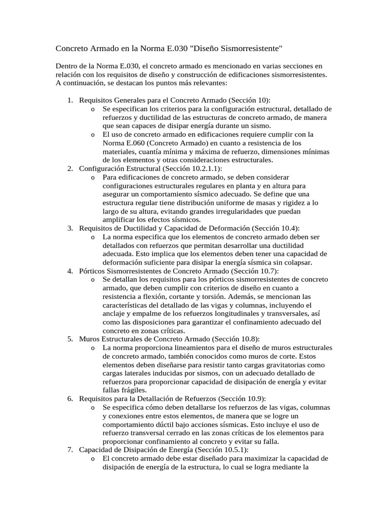 Concreto Armado en La Norma E.030 "Diseño Sismorresistente" | PDF | Concreto reforzado | Hormigón