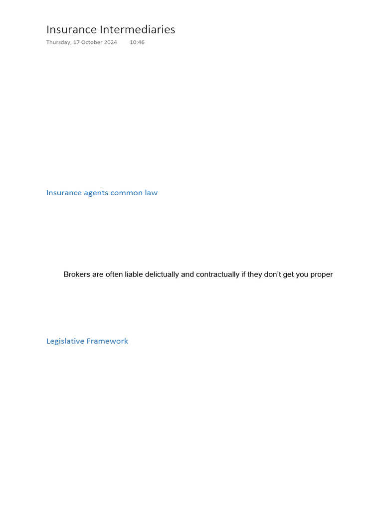 Insurance Intermediaries Class Notes 2024/2025 | PDF | Finance & Money ...