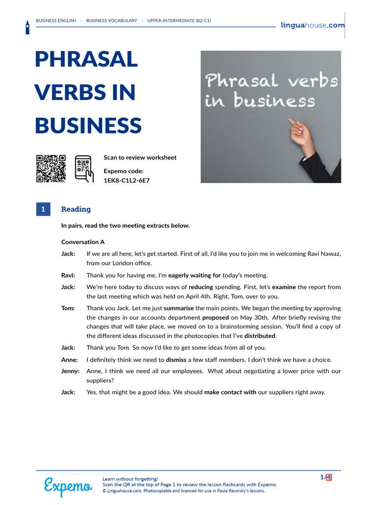 Phrasal Verbs in Business British English Teacher B2 C1 | PDF | English Language | Linguistics