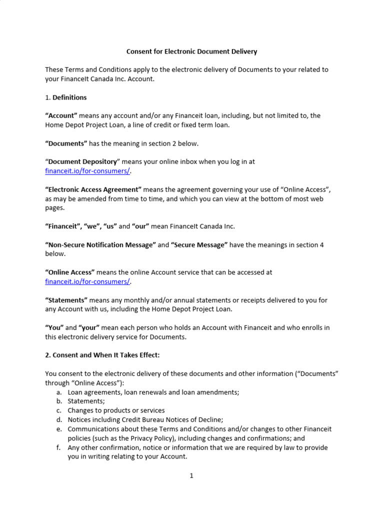 Consent for Electronic Document Delivery | PDF | Consent | Private Law
