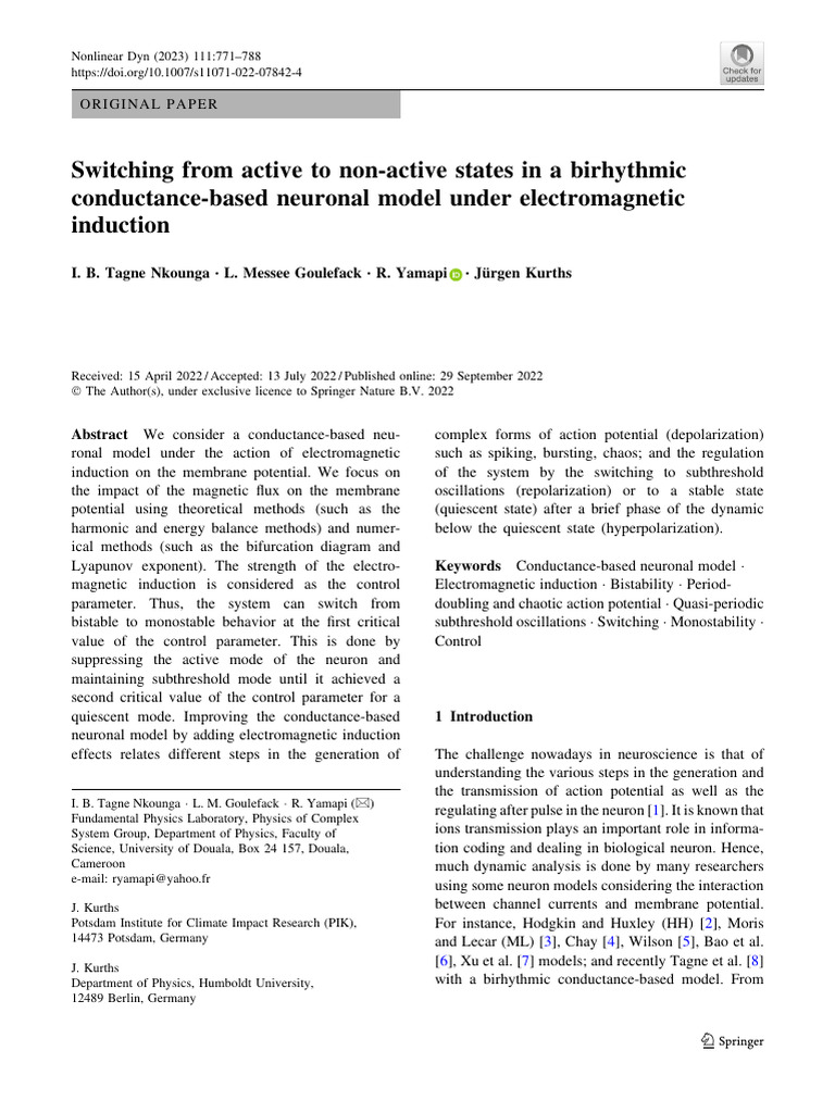 Switching From Active To Non-Active States in A Birhythmic Conductance ...