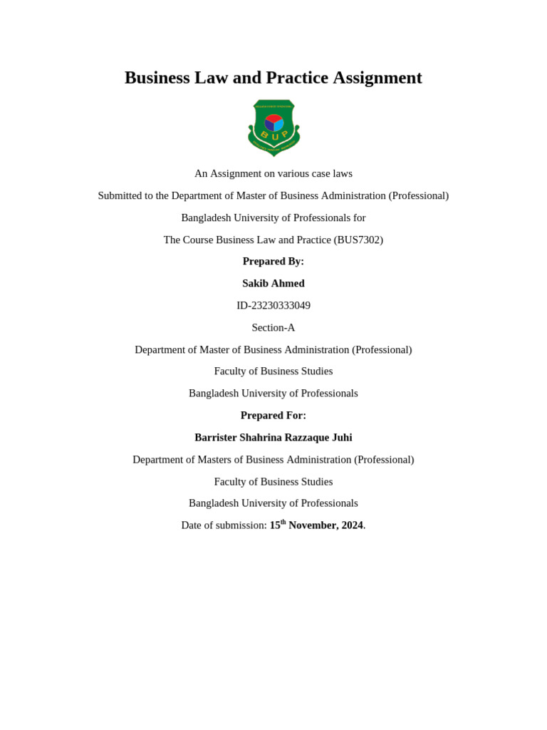 Business Law Case Study Assignment | PDF