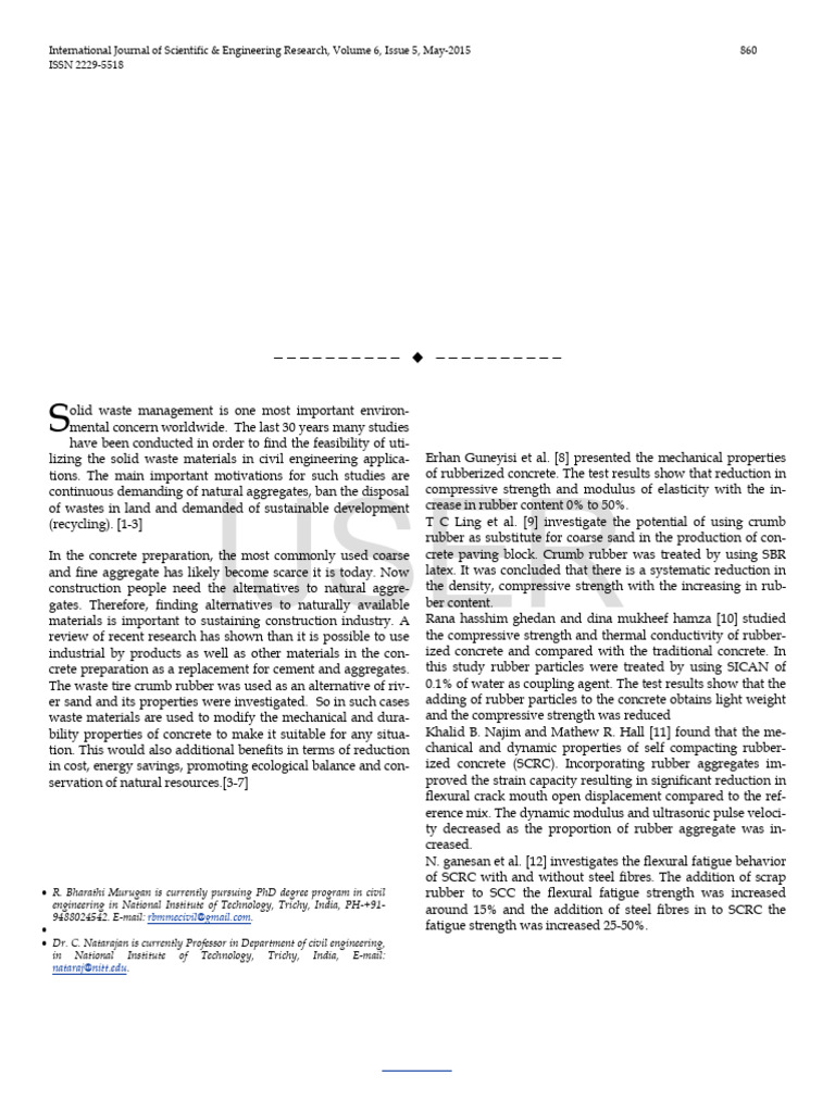 Ijser: Experimental Study On Rubberized Concrete | PDF | Concrete | Construction Aggregate