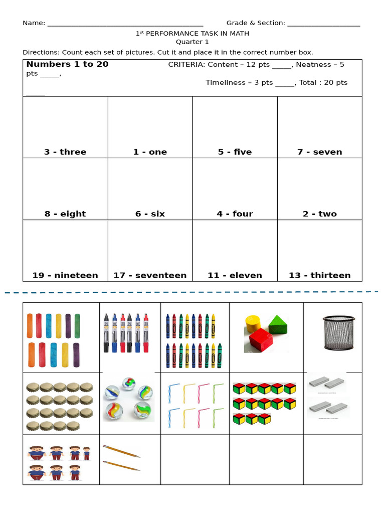 Grade 1 Math Performance Task Q1 | PDF
