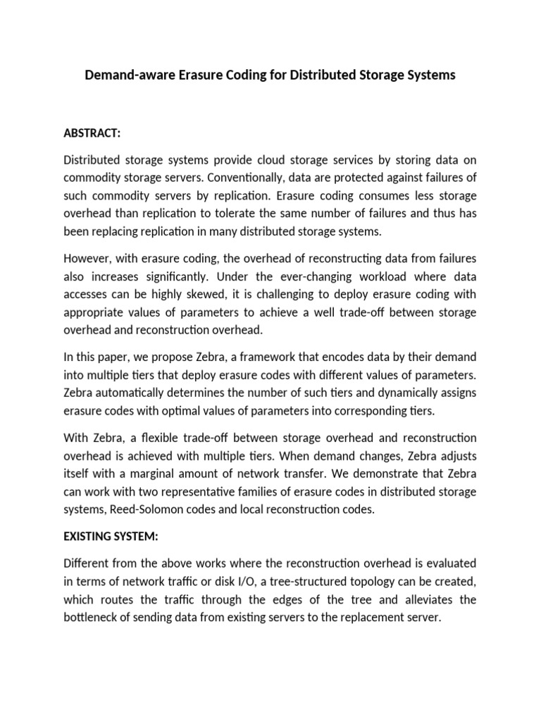 Demand-Aware Erasure Coding For Distributed Storage Systems | PDF | Computer Data Storage ...