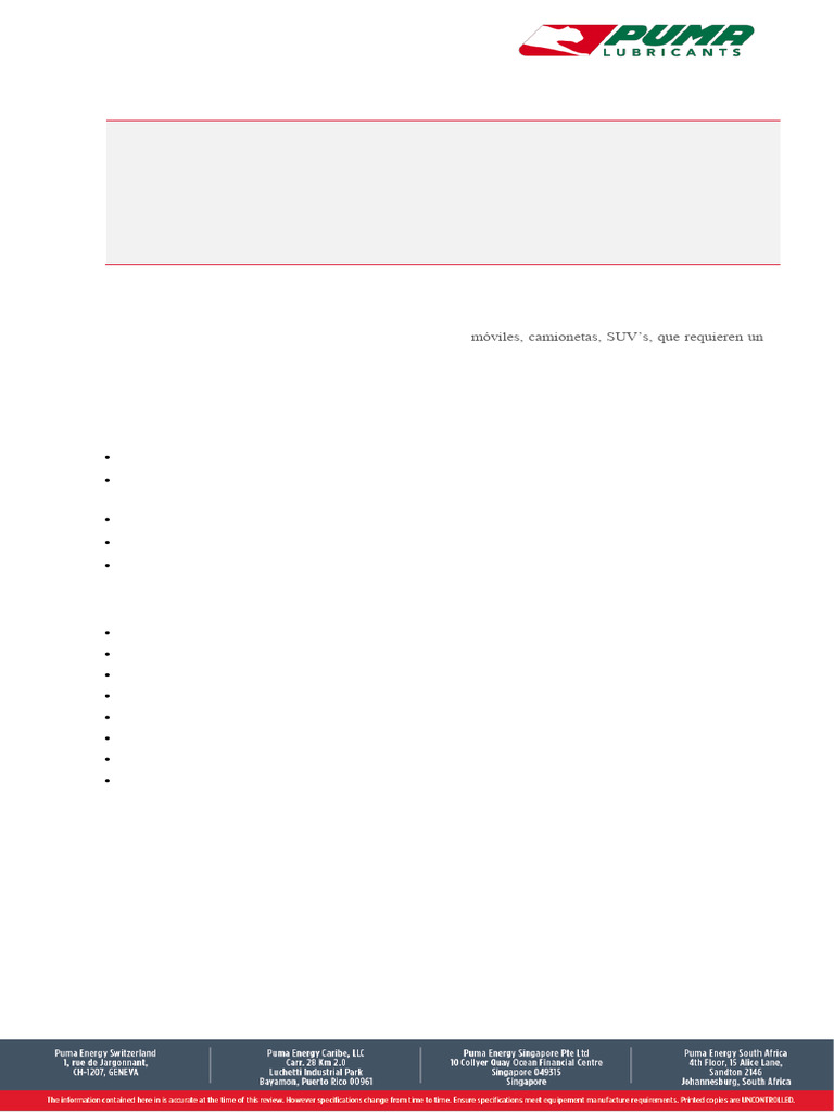 PUMA Synthetic FD 5W 30 Rev.1 | PDF | Lubricante | Gasolina