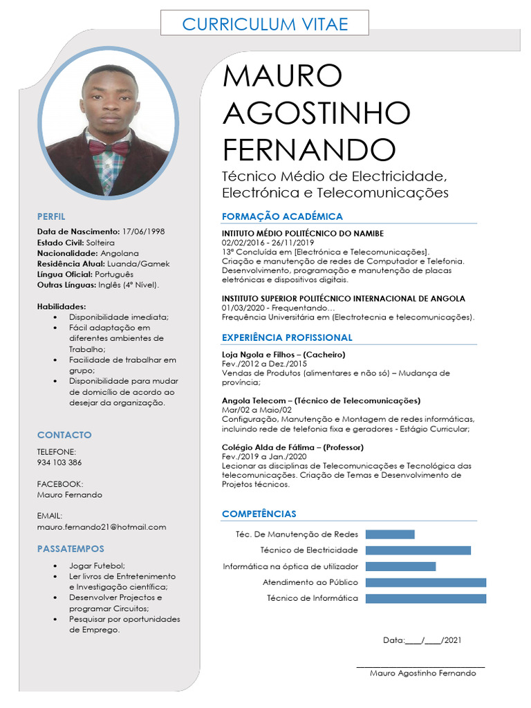 Mauro Agostinho Fernando CV | PDF | Angola | Informática