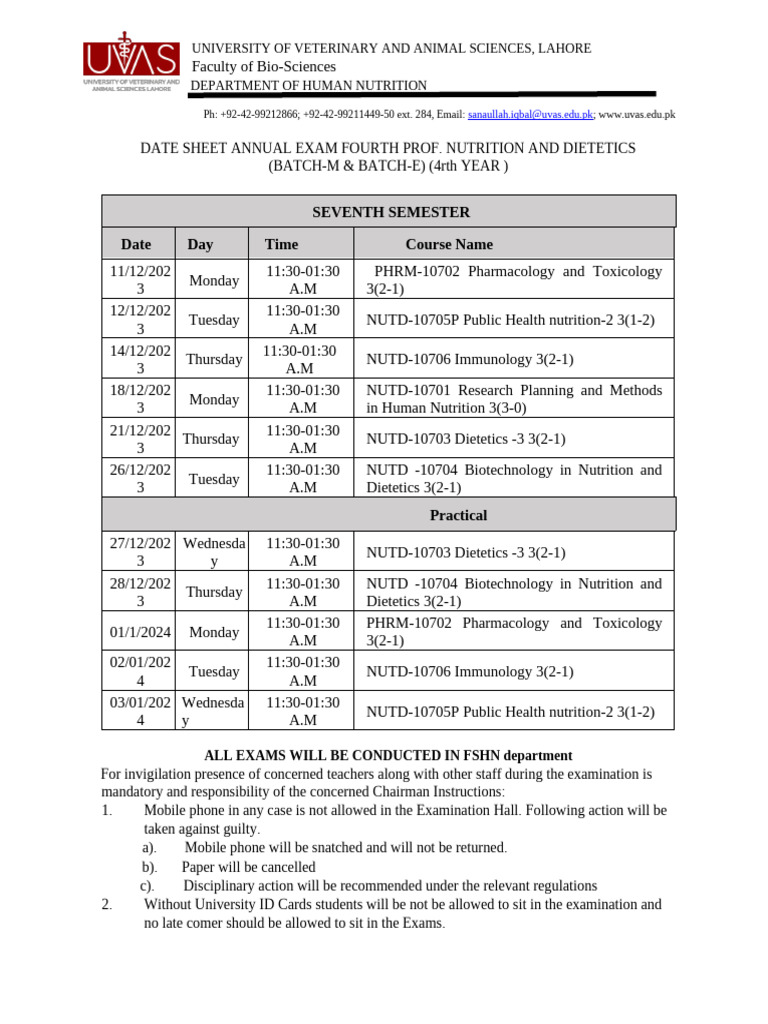 4rth Prof Date-sheet | PDF | Health Care
