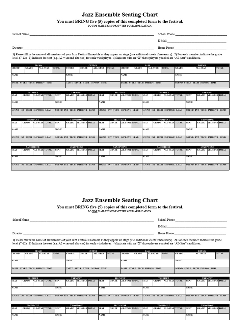 Jazz Ensemble Seating Chart | PDF | Musical Compositions | African ...