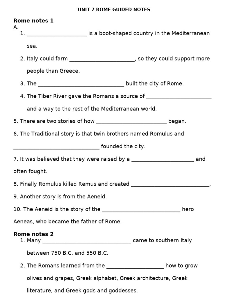 Rome Guided Notes Se | PDF | Ancient Rome | Augustus