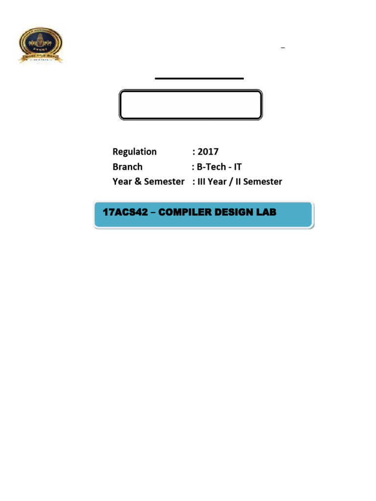 Compiler Design Lab Manual | PDF | Computer Programming | Software Engineering