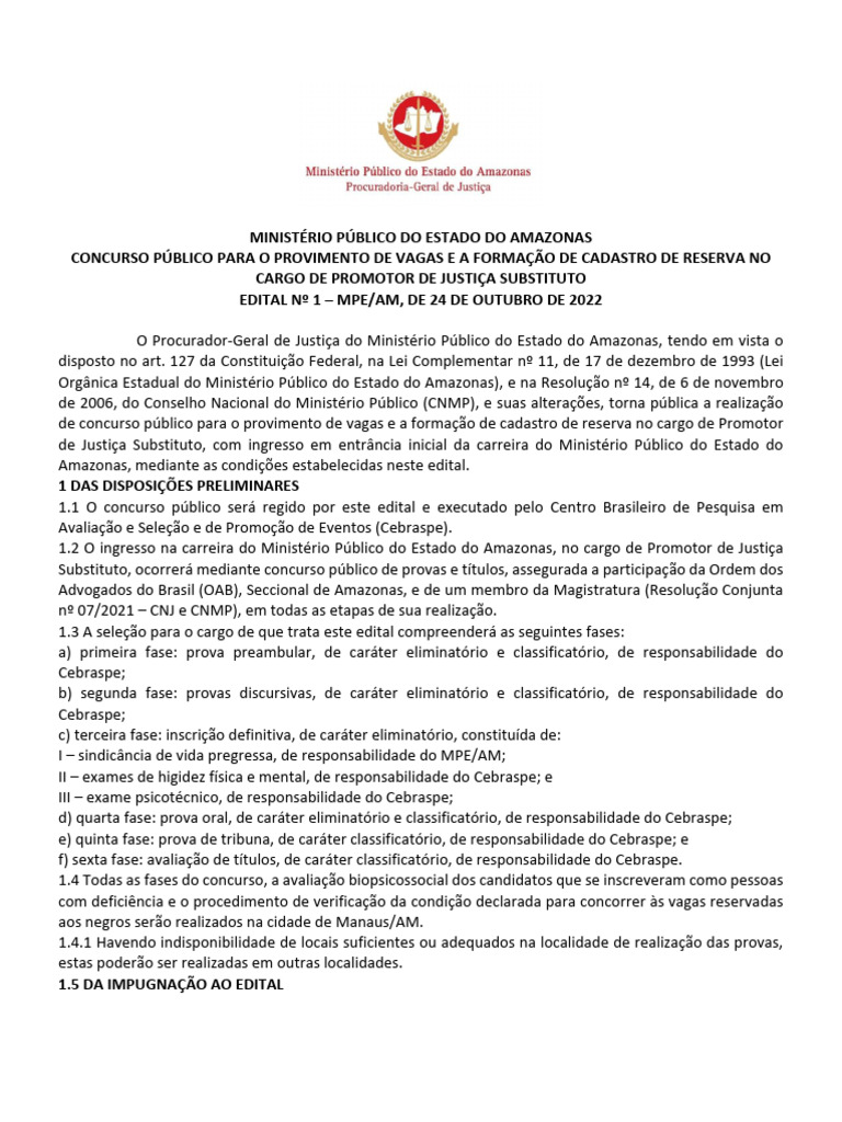 Ed 1 Mpe Am Promotor 2022 Abertura | PDF | Advogado | Pós-graduação
