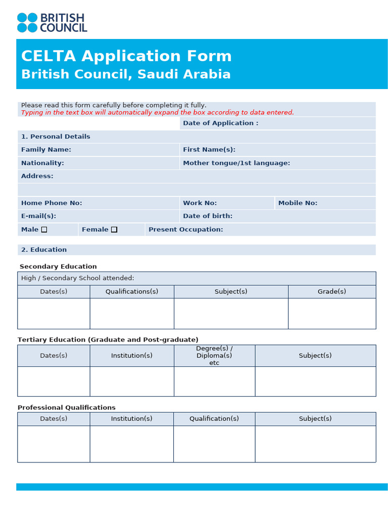 CELTA Application Form and Pre Interview Task BC, Saudi Arabia | PDF ...