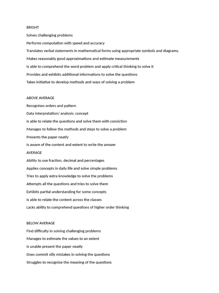 Subjective Remarks Math | PDF