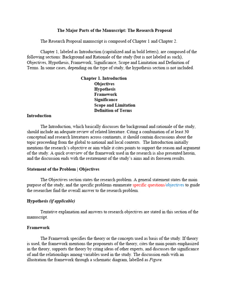 The Major Parts of The Manuscript The Research Proposal | PDF ...