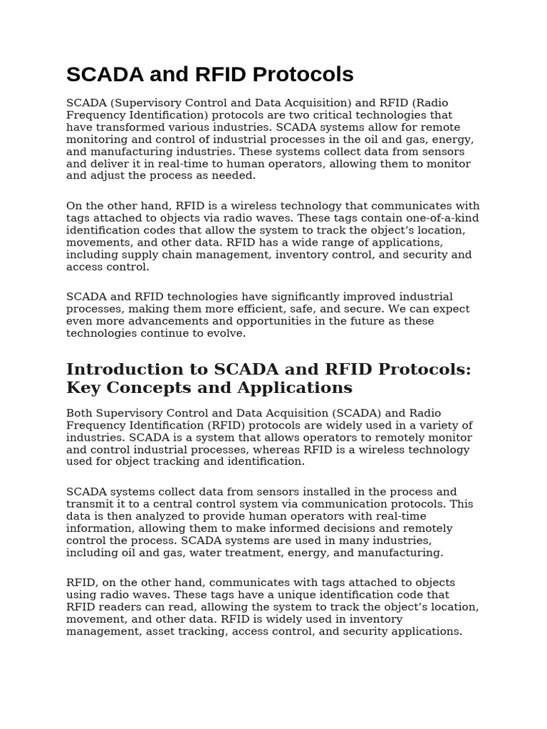 Unit II - SCADA and RFID Protocols | PDF | Radio Frequency ...