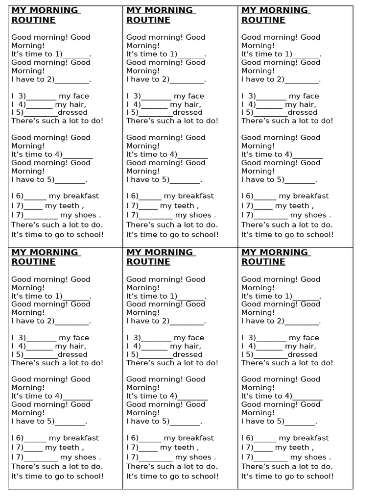 MY MORNING ROUTINE Song To Fill Blanks | PDF