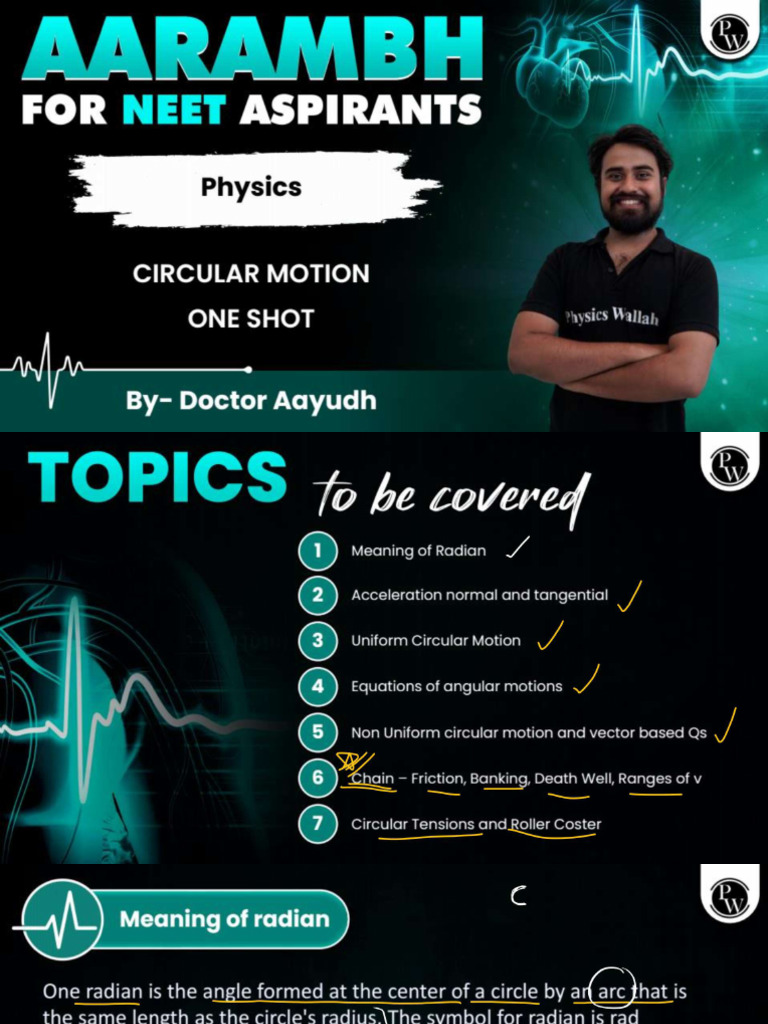Circular Motion (One Shot) - Class Notes - Aarambh NEET 2024 | PDF