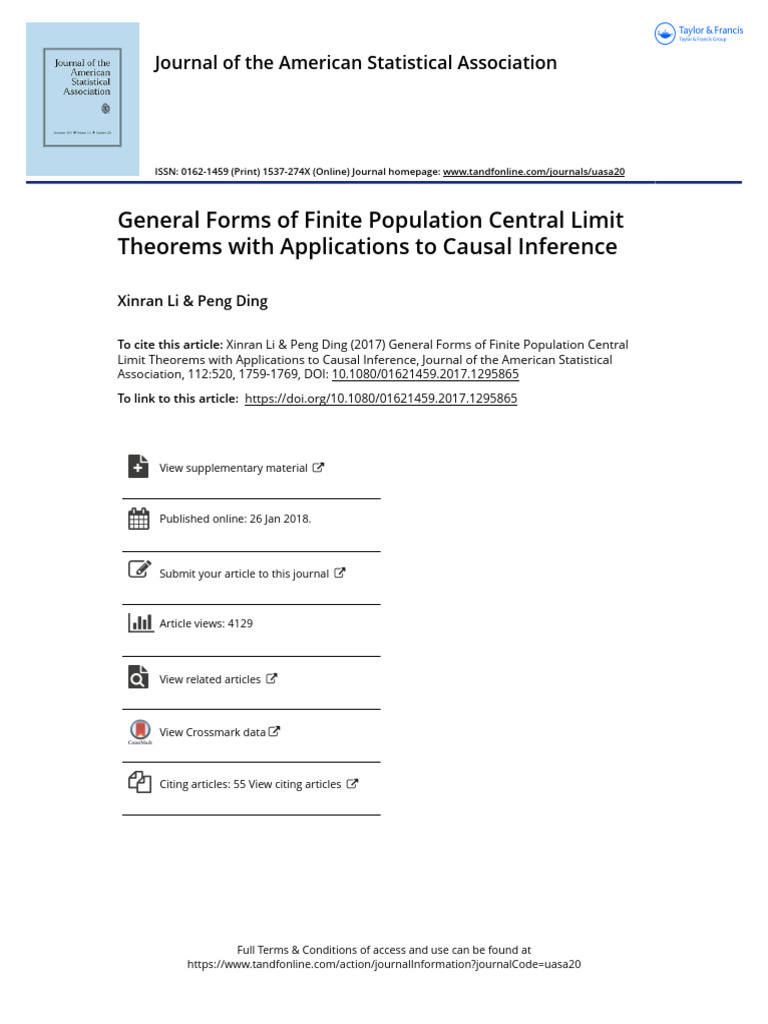 General Forms of Finite Population Central Limit Theorems With Applications To Causal Inference ...
