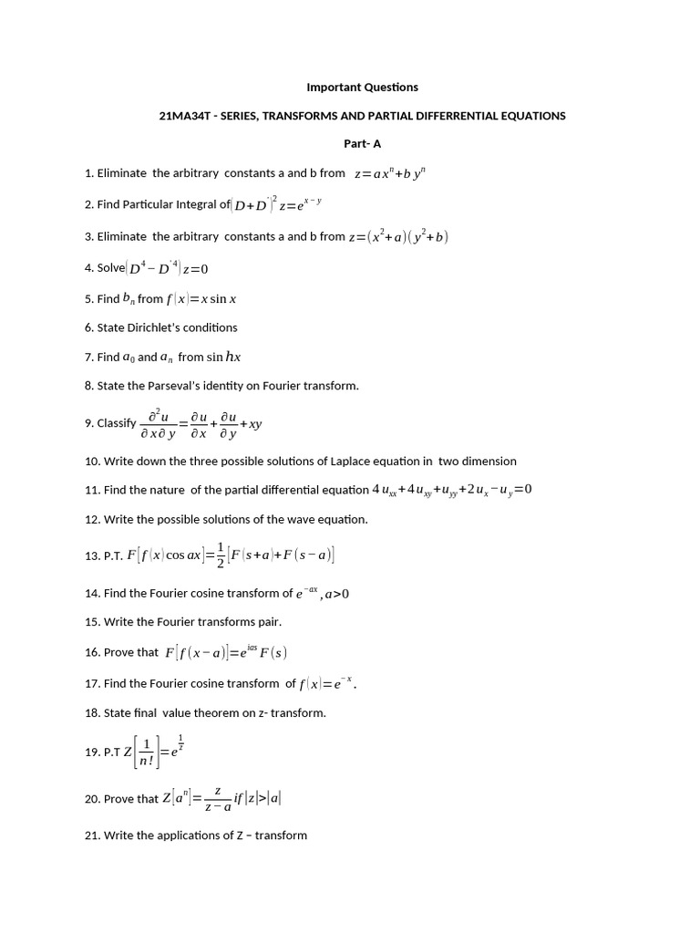 Important Questions - STPDE | PDF | Fourier Transform | Mathematical ...