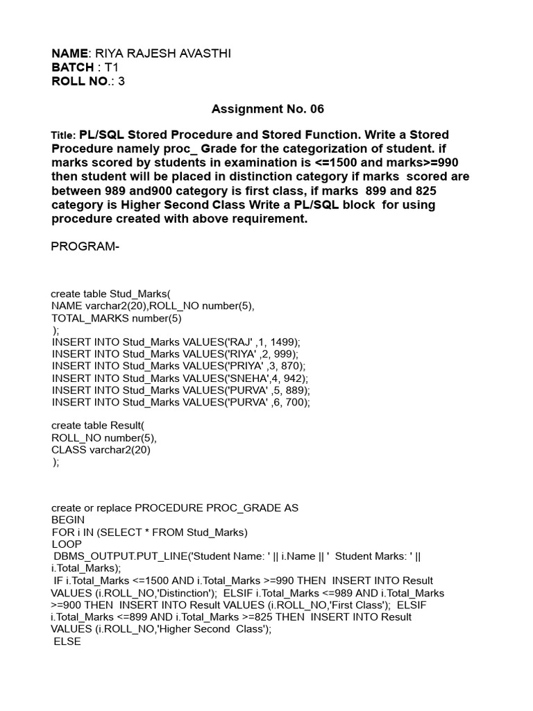 PL/SQL Student Grade Categorization | PDF | Technology & Engineering