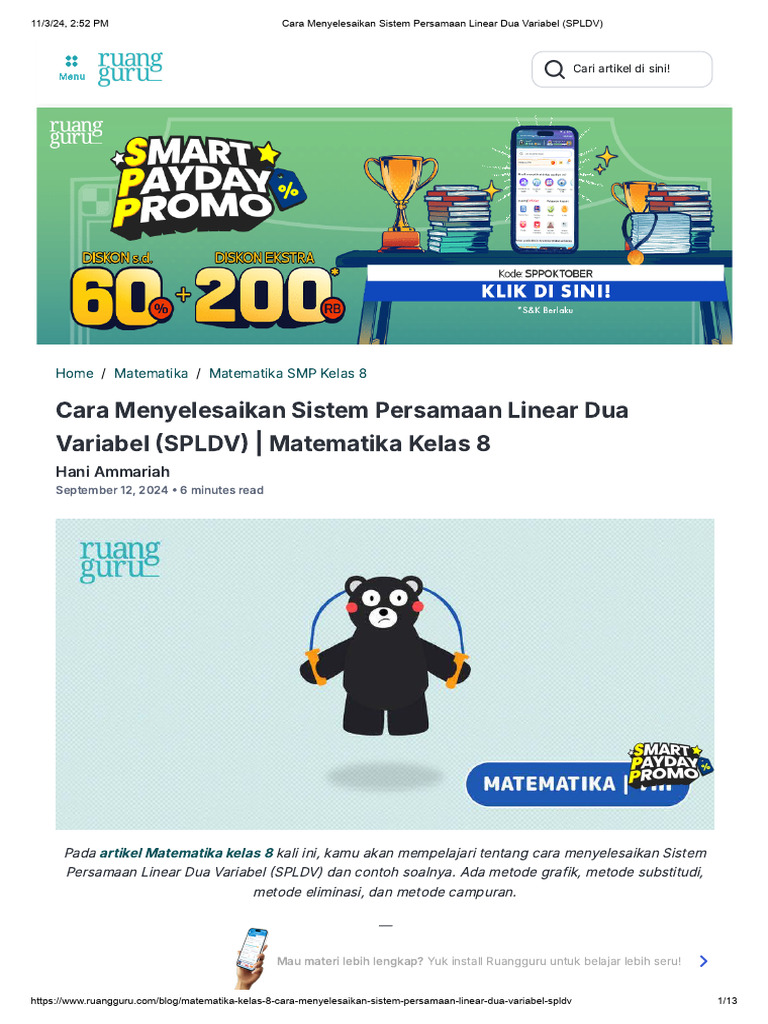 Cara Menyelesaikan Sistem Persamaan Linear Dua Variabel (SPLDV) | PDF | Metode & Bahan Ajar ...