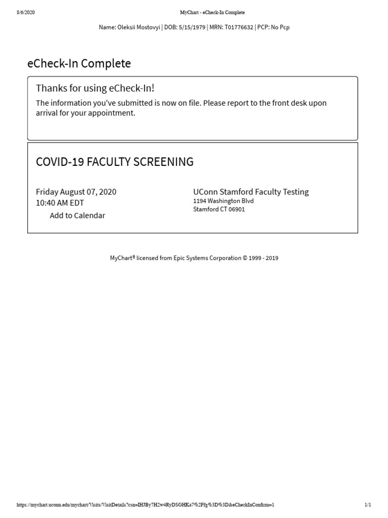 MyChart - ECheck-In Complete | PDF