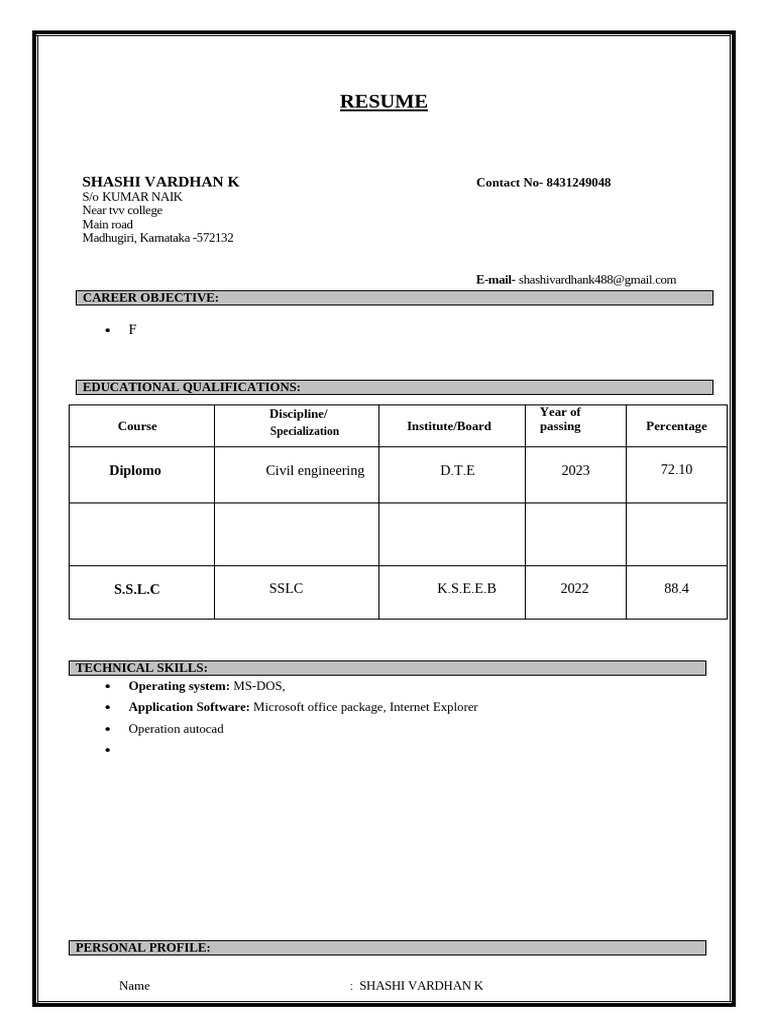 Shashi Vardhan K Civil Engineer Resume | PDF