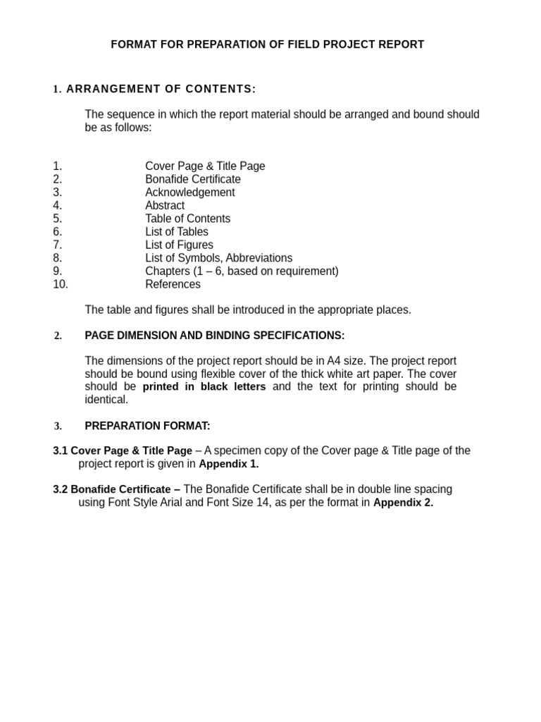 Field Project report format | PDF | Thesis | Writing