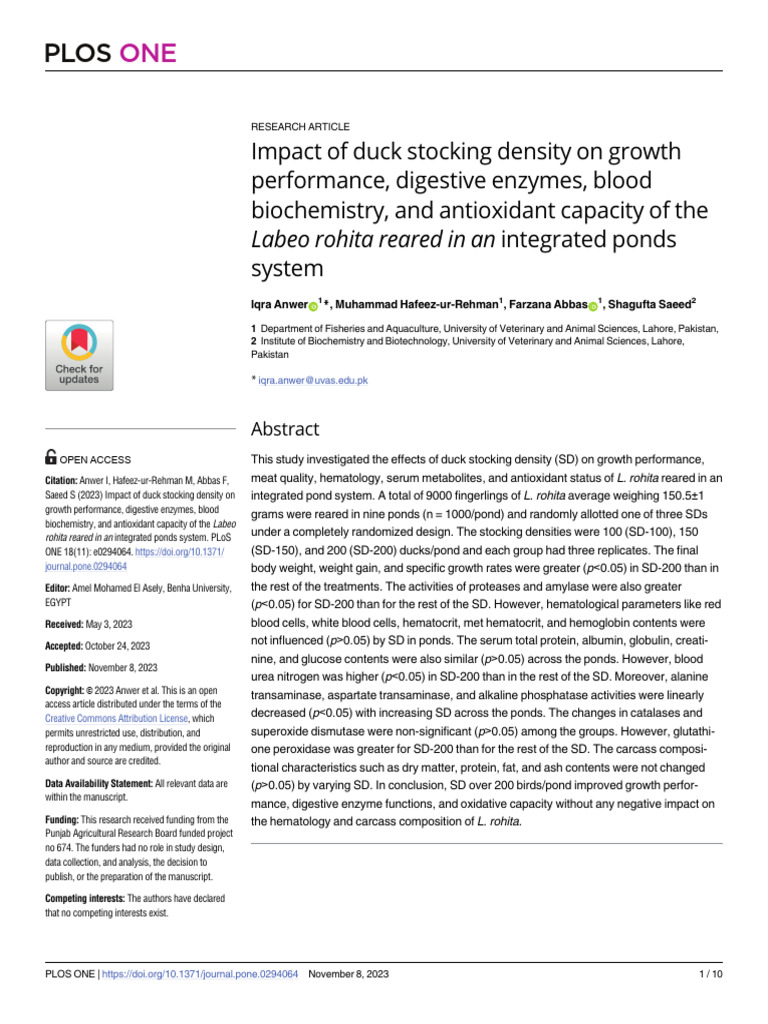 Impact of Duck Stocking Density On Growth Performa | PDF | Intensive ...