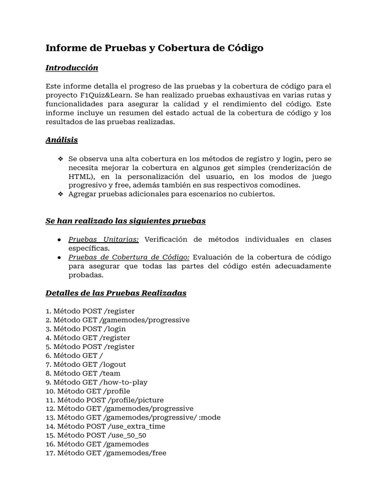 Informe de Pruebas y Cobertura de Código | PDF | Informática