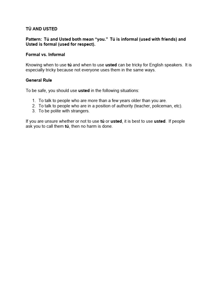 Unit 1 Tú and Usted | PDF