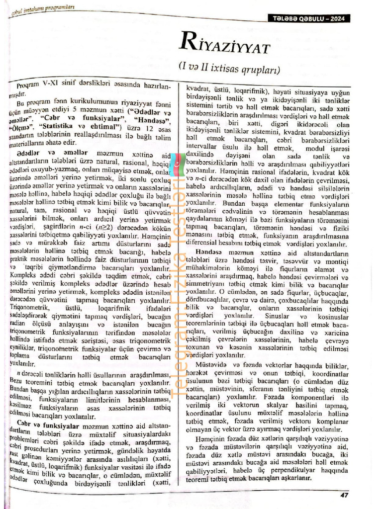 Abituriyent Blok 2024 I Qrup Model Suallar | PDF