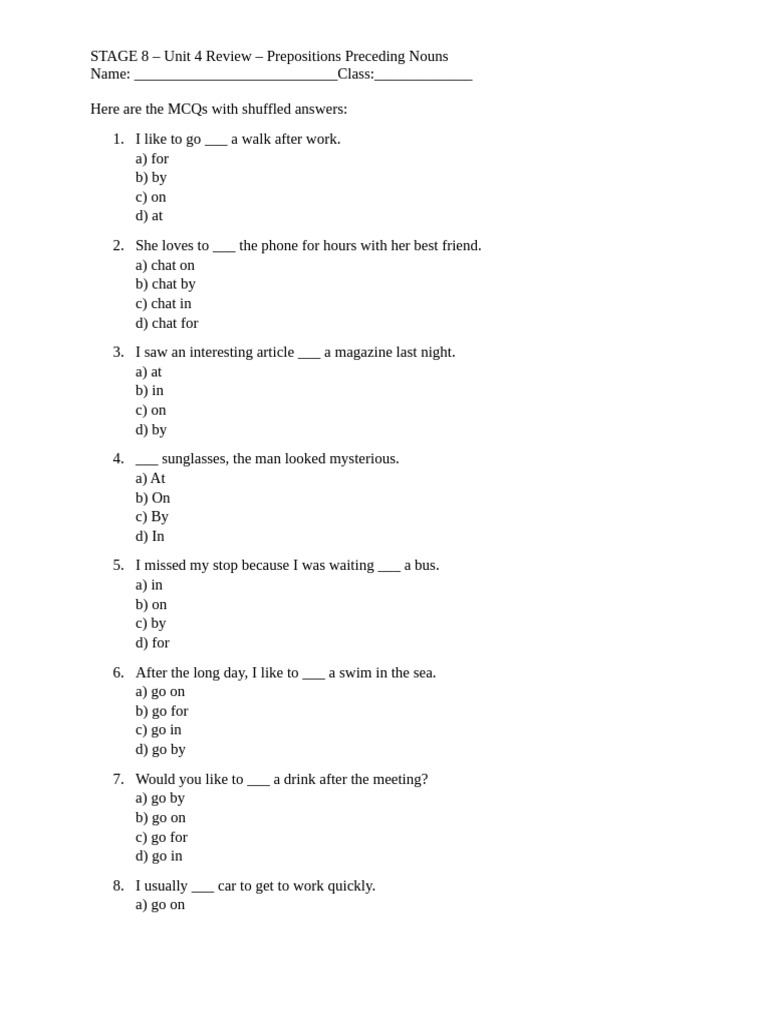 4.10. Prepositions Preceding Nouns | PDF | Grammar | Syntax