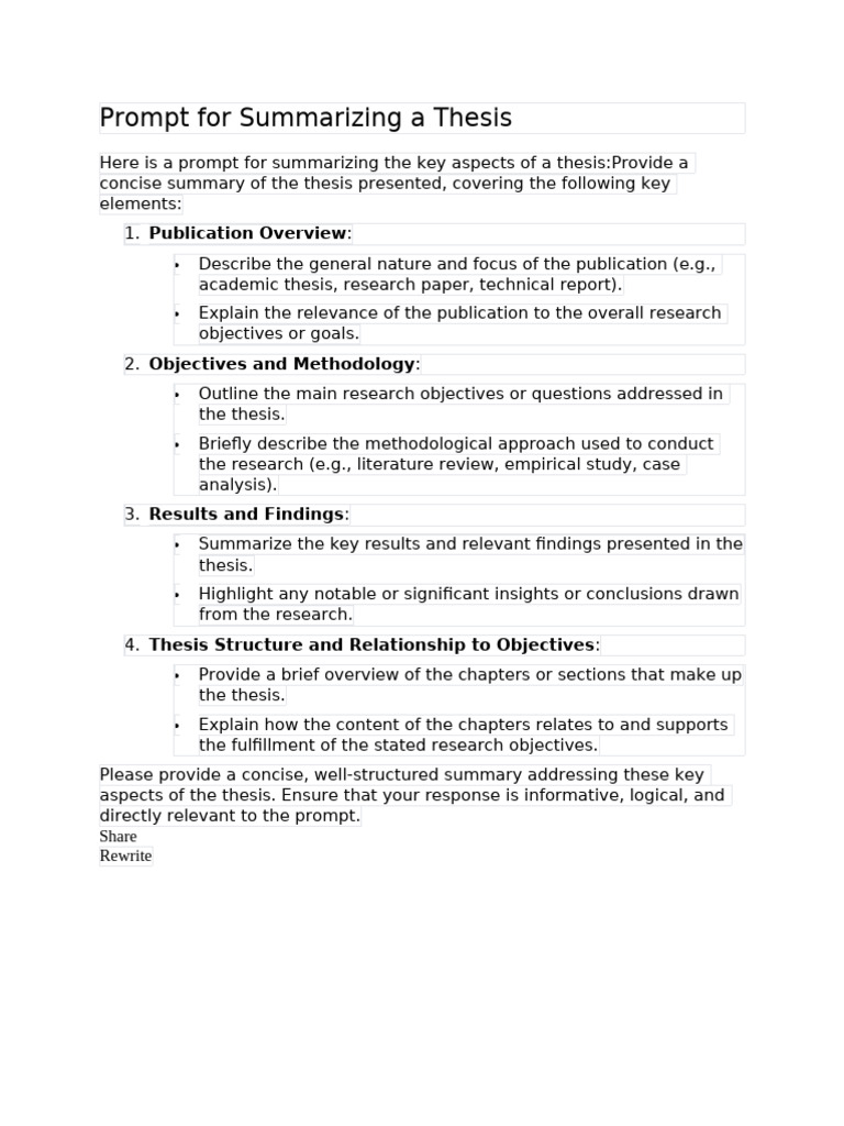 Prompt For Summarizing A Thesis | PDF